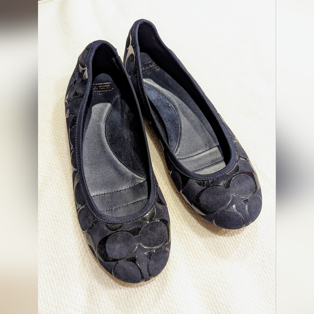 Coach Shoes Aria Women’s Navy Ballet Flats Logo Suede… - Gem